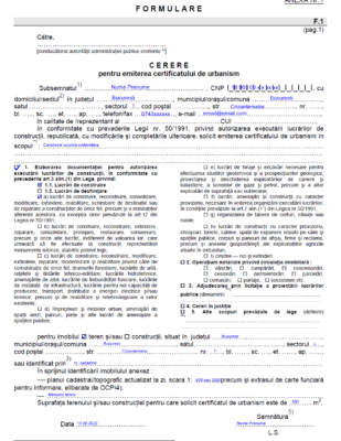 Model cerere certificat de urbanism - cerere certificat completata